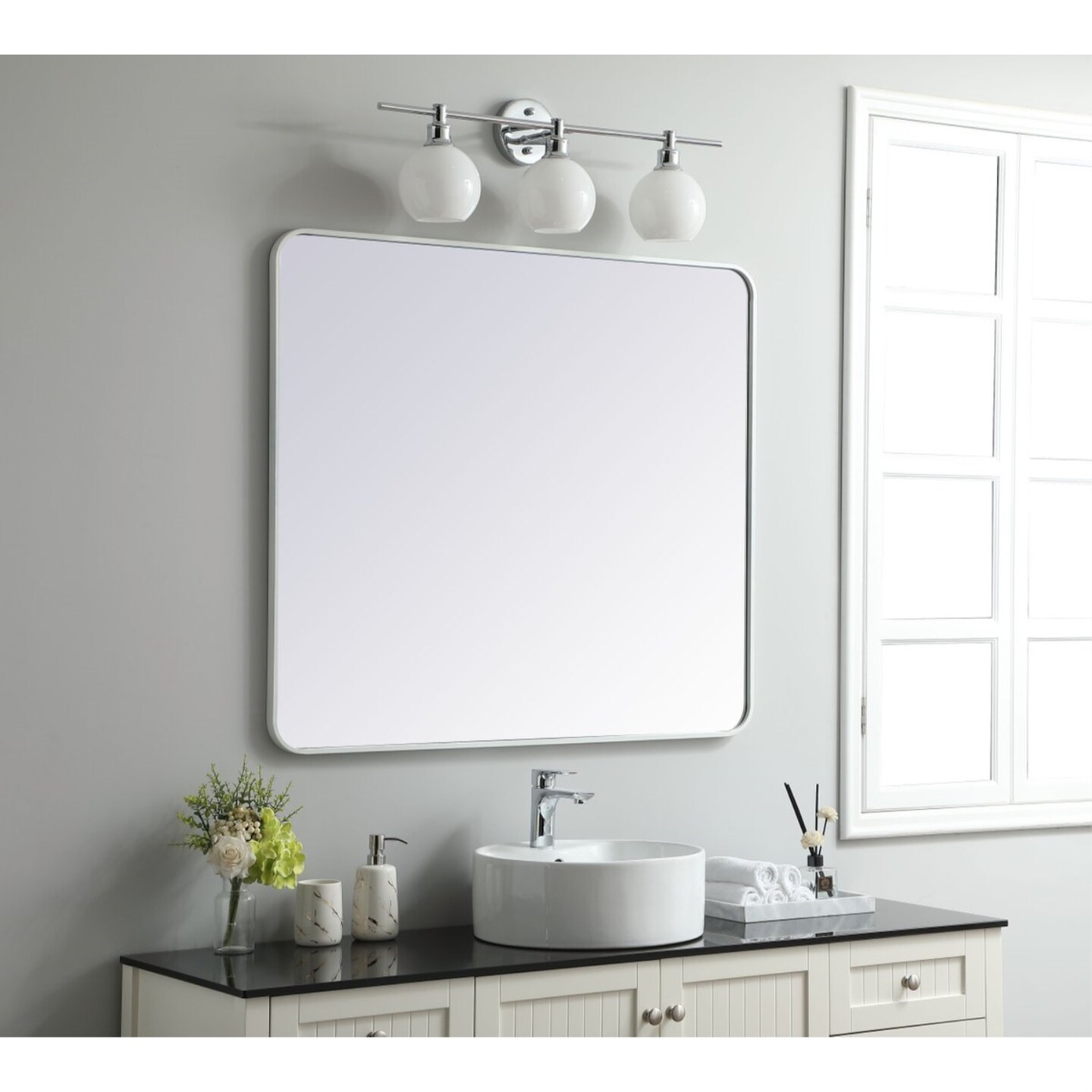 Soft corner metal rectangular mirror 36x40 inch in White | Mirrors ...
