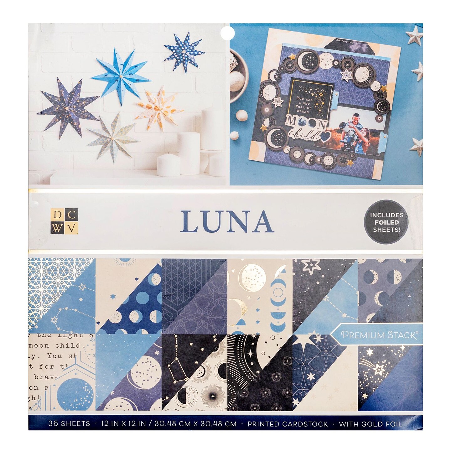 STACKS - DCWV - 12 X 12 - DOUBLE-SIDED - LUNA - GOLD FOIL - 36 SHEETS ...