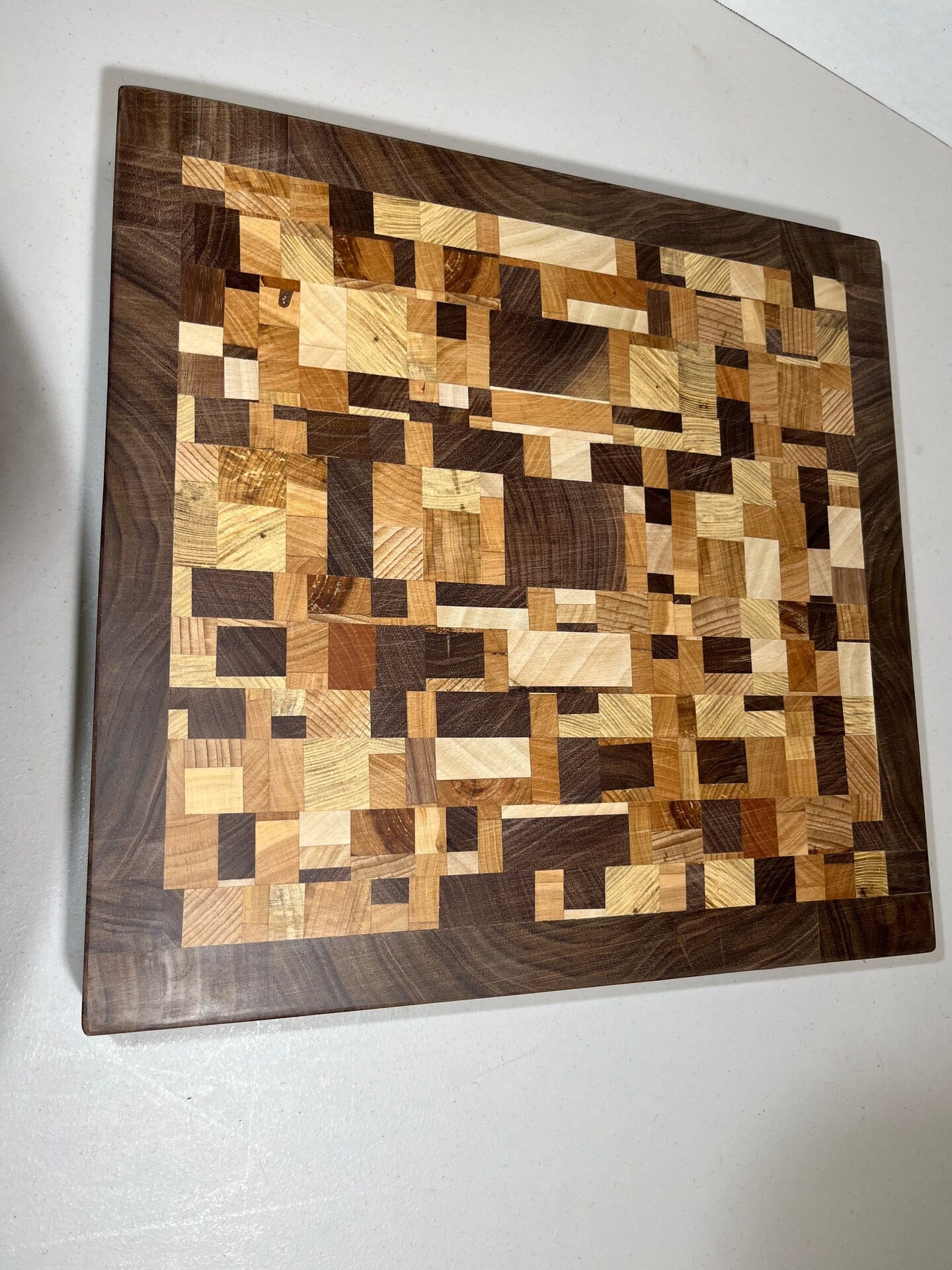 Walnut, cherry, maple chaos pattern end grain cutting board ...