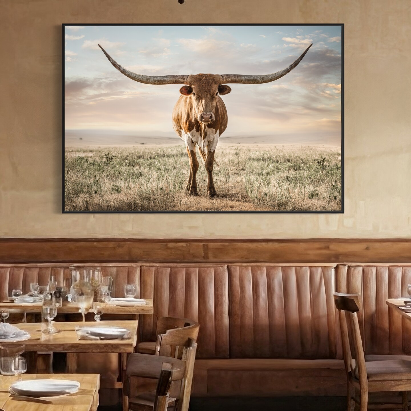 Western Home Decor - Texas Longhorn Canvas Wall Art - Large Ranch Style ...