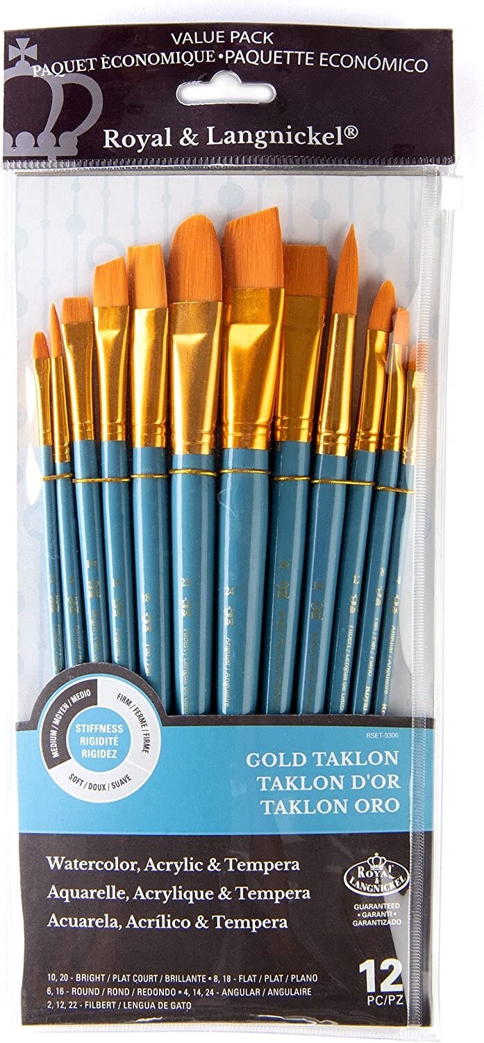 Royal Langnickel Gold Taklon Angular Variety Pack Brush Set-12/Pkg ...