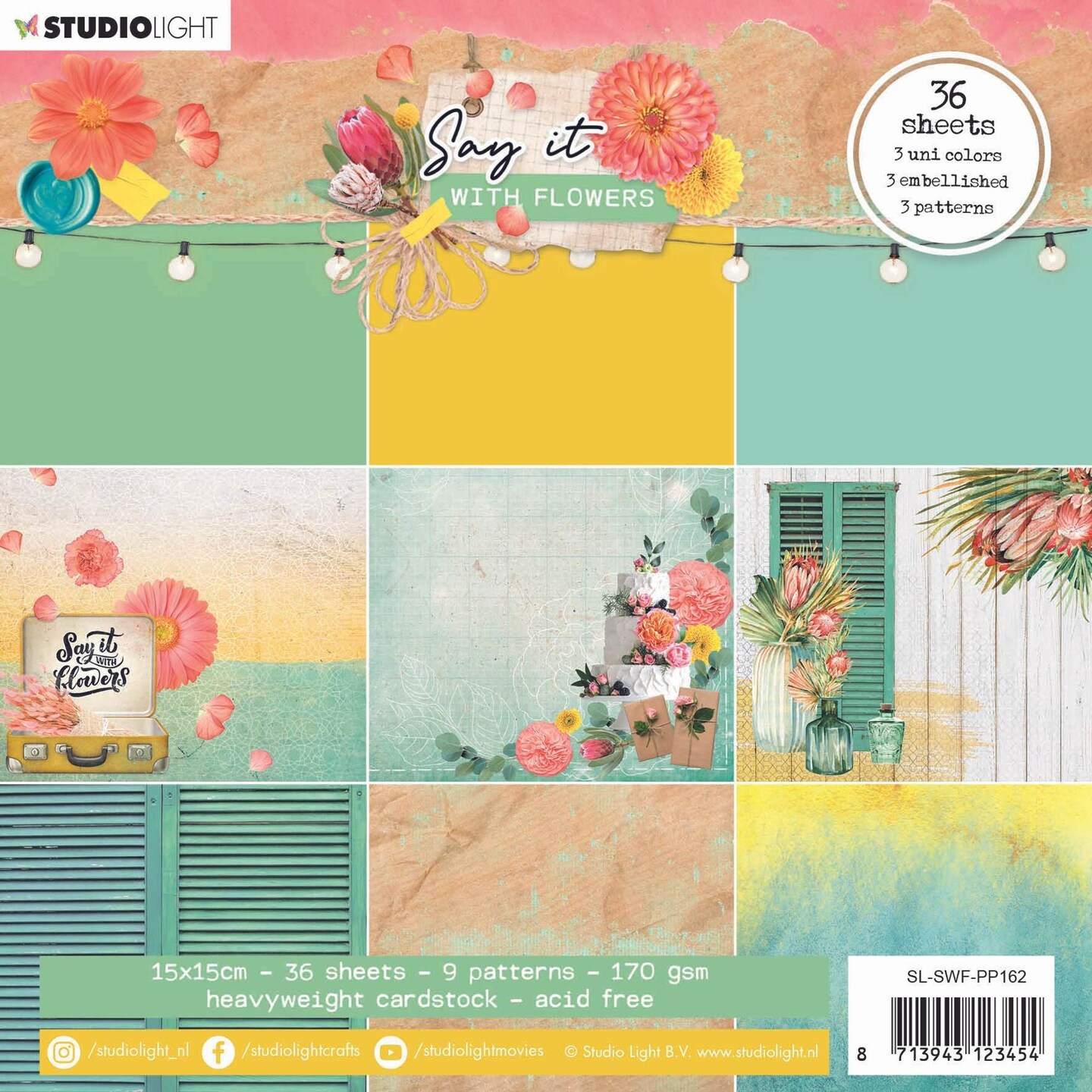 Studio Light Paper pad Pattern Paper Say it with Flowers 150x150mm nr ...