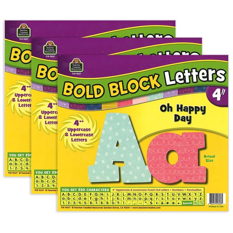 Oh Happy Day Bold Block 4" Letters Combo Pack, 230 Pieces Per Pack, 3 ...