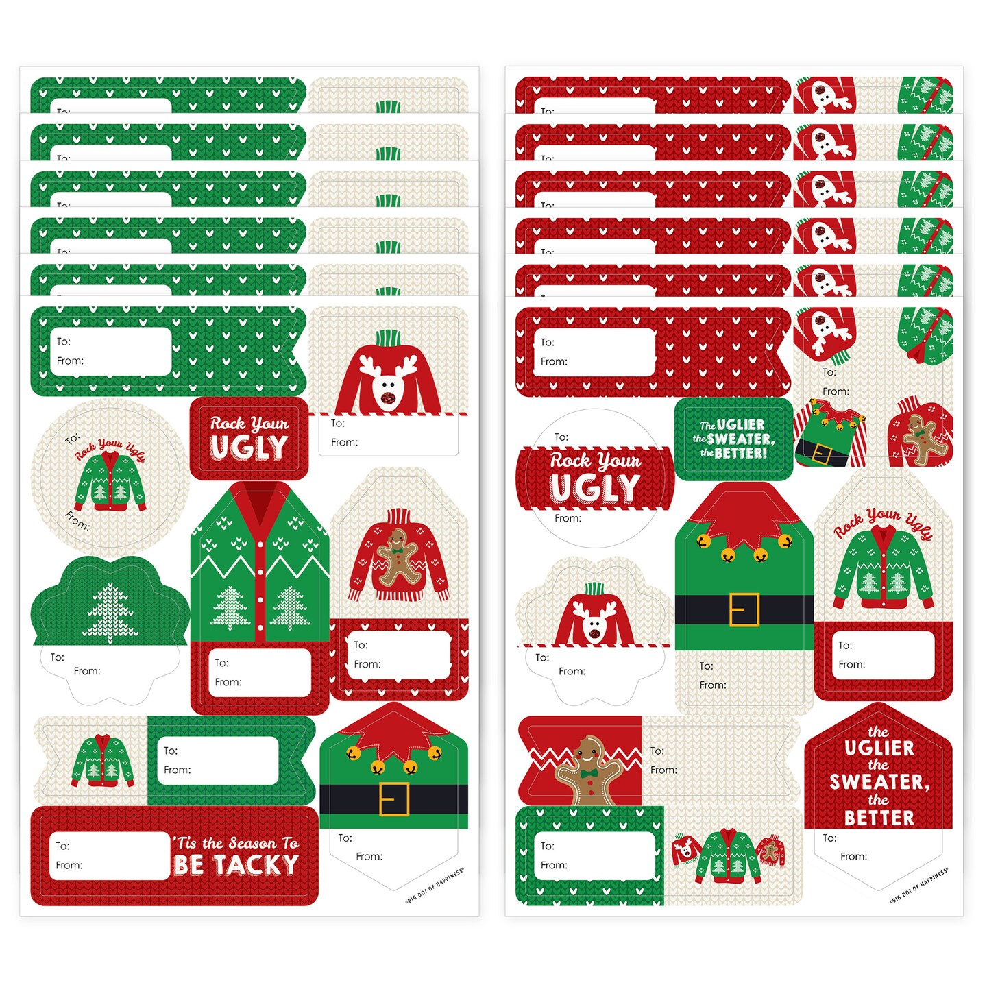 Big Dot of Happiness Ugly Sweater - Assorted Holiday and Christmas ...