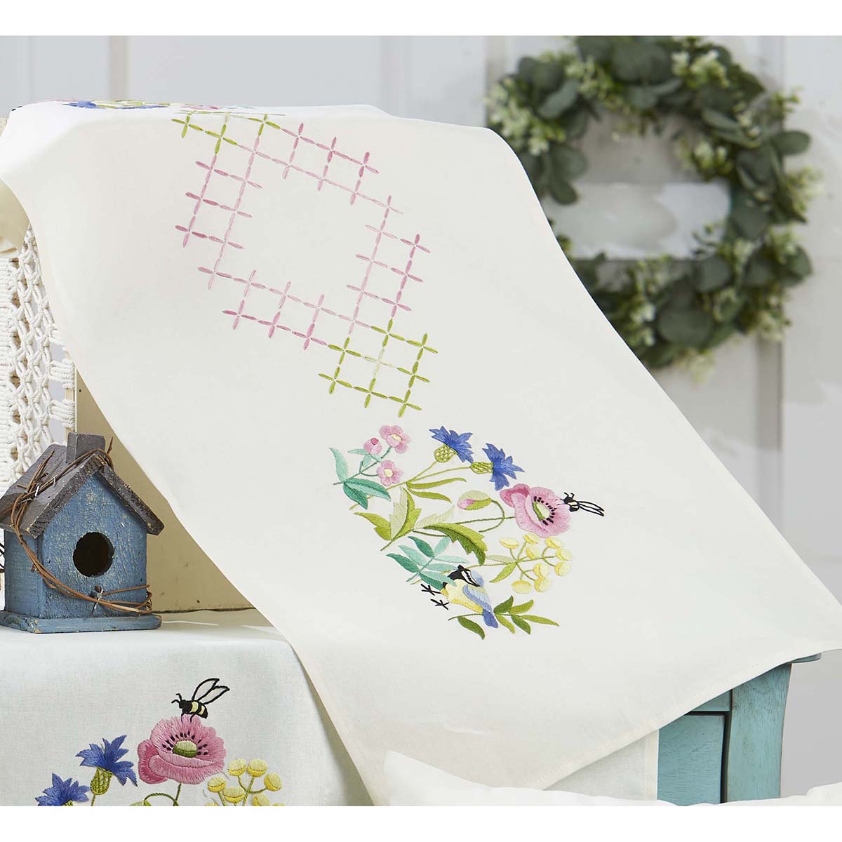 Nob Hill Blue & Yellow Bird Table Runner Stamped Embroidery Kit | Michaels