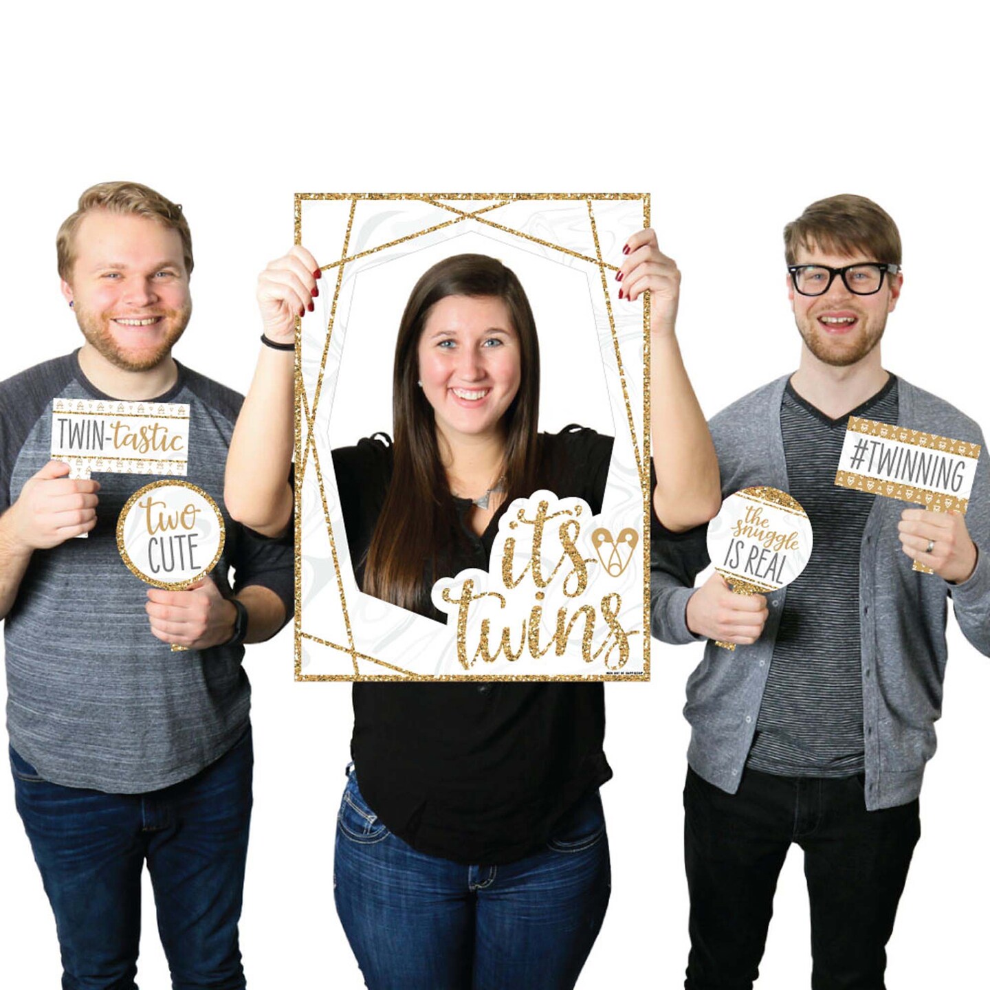 Big Dot of Happiness It's Twins - Gold Twins Baby Shower Selfie Photo ...