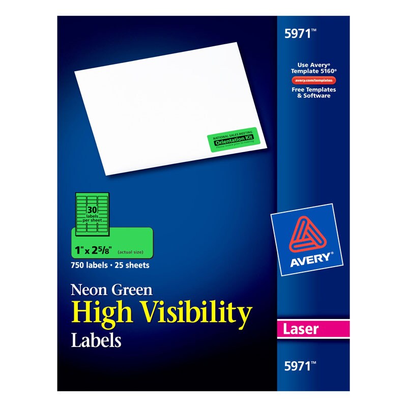 High-Visibility Labels, Permanent Adhesive, Neon Green, 1" x 2-5/8 ...