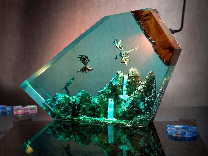 Dragons Of Fourth Wing Resin Lamp, Dragon Got, Fire Dragon And Ice ...