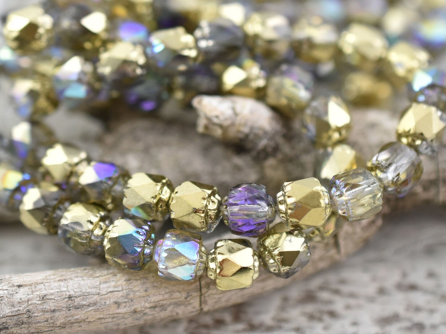 *20* 6mm Gold Washed Crystal Luster AB Fire Polish Cathedral Beads ...