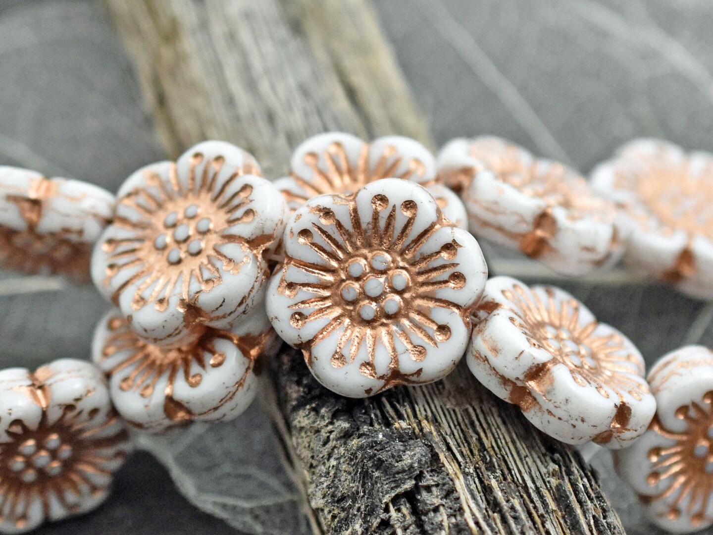 *2* 18mm Copper Washed Opaque White Wild Rose Flower Beads | Michaels