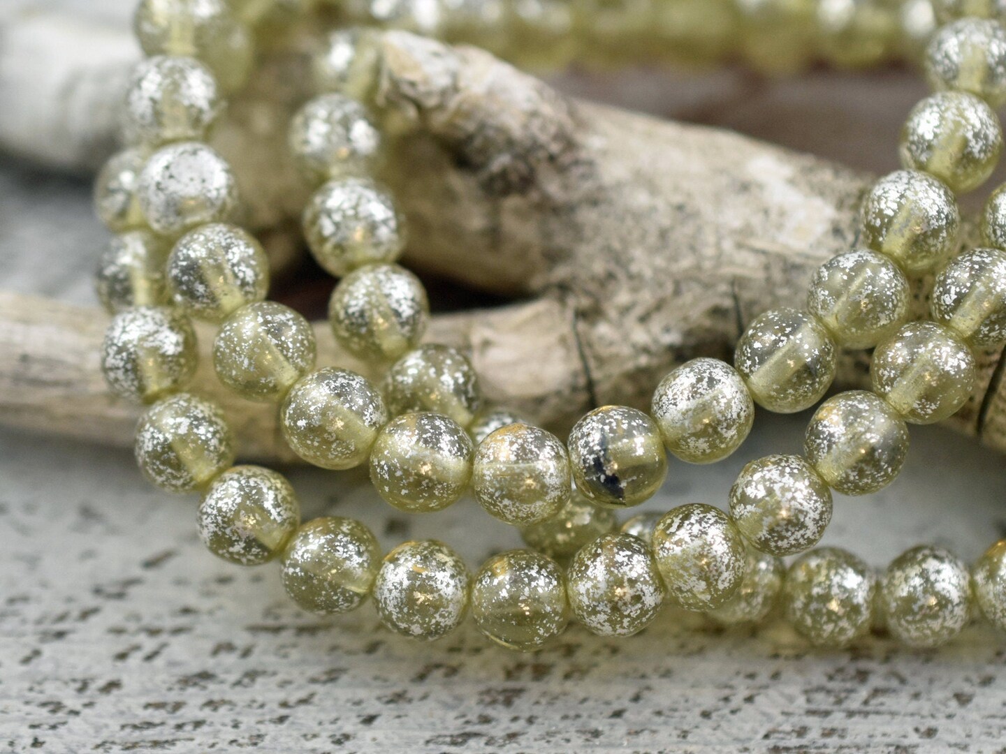 *30* 6mm Silver Mercury Washed Translucent Khaki Green Round Druk Beads ...