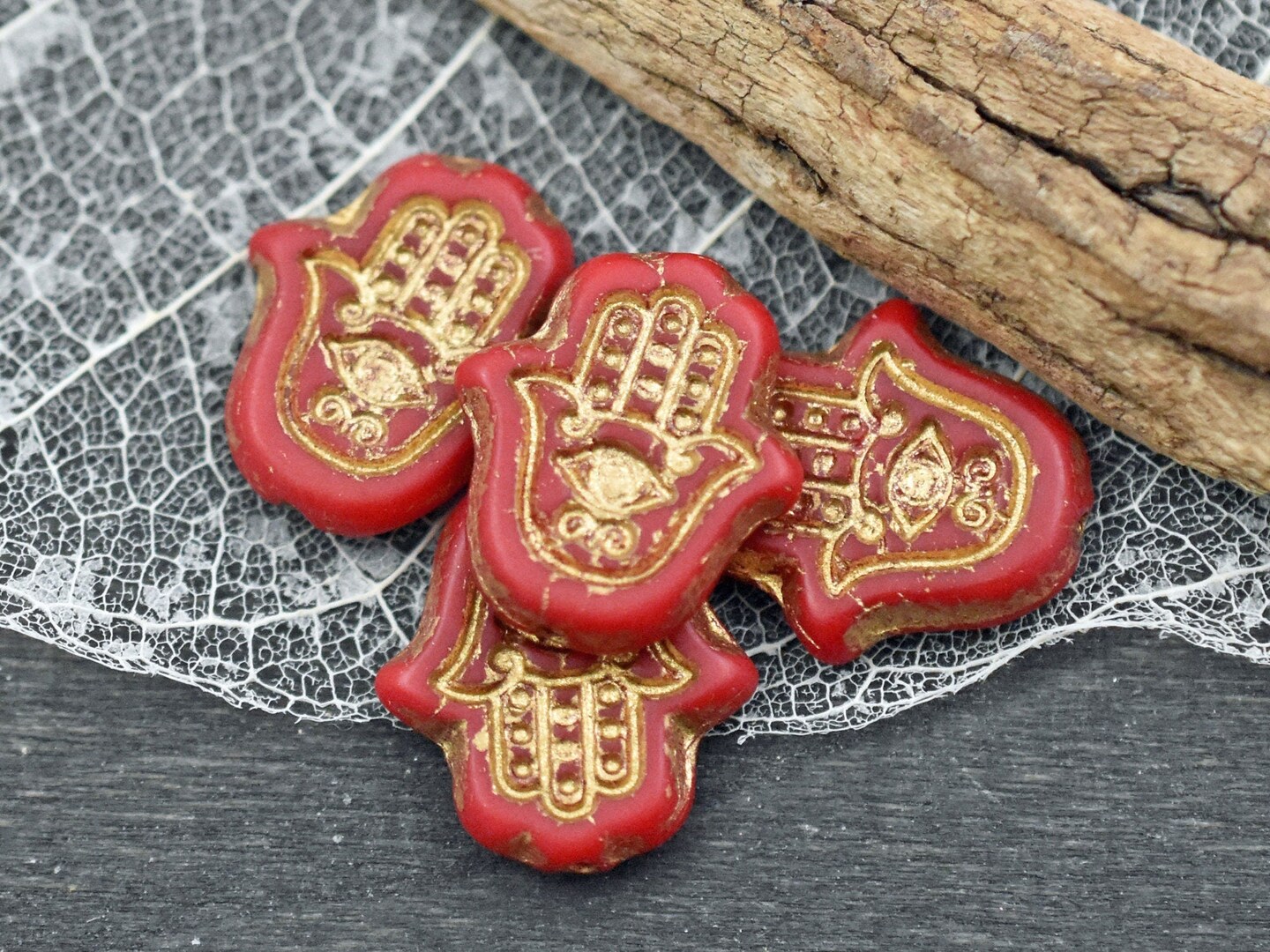 *4* 15x14mm Bronze Washed Matte Red Hamsa Hand Beads | Michaels