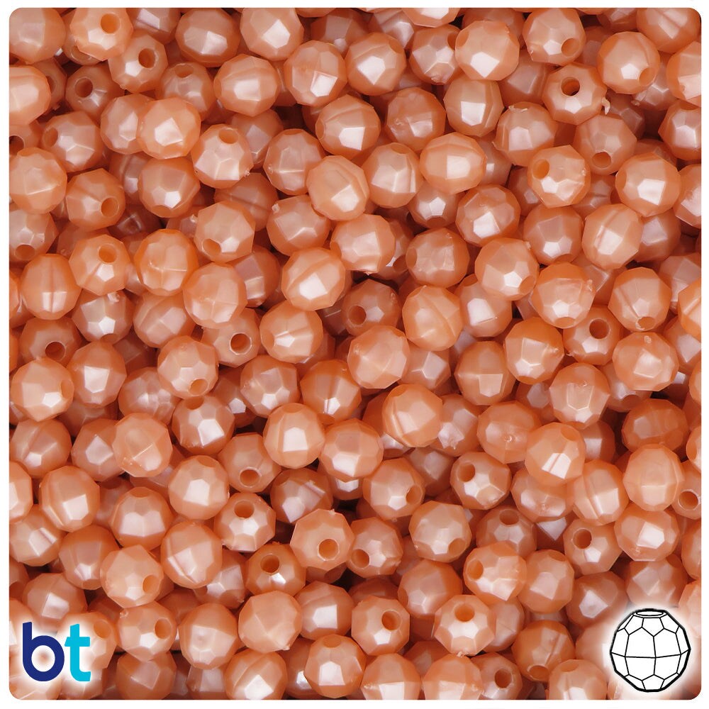 BeadTin Peach Pearl 6mm Faceted Round Plastic Craft Beads (600pcs ...