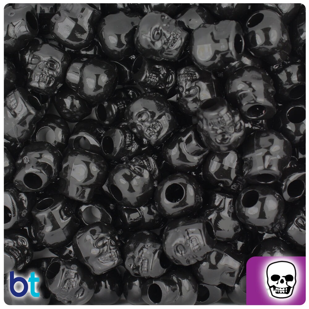 BeadTin Black Opaque 11mm Skull Plastic Pony Beads (150pcs) | Michaels