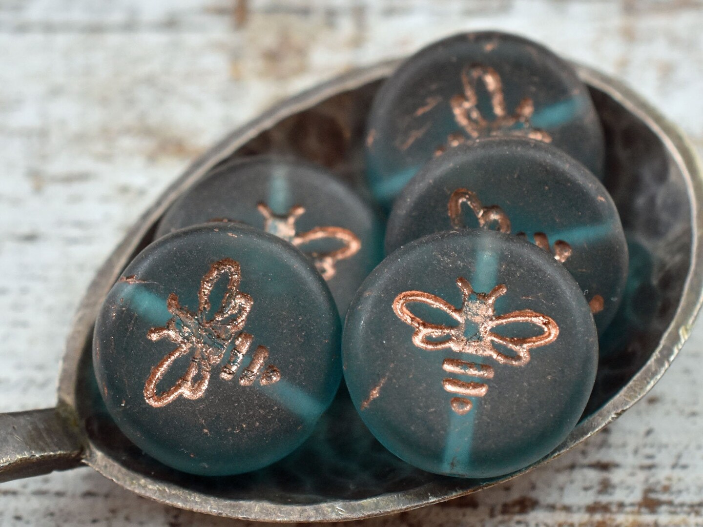 *12* 12mm Copper Washed Matte Capri Blue Bee Coin Beads | Michaels