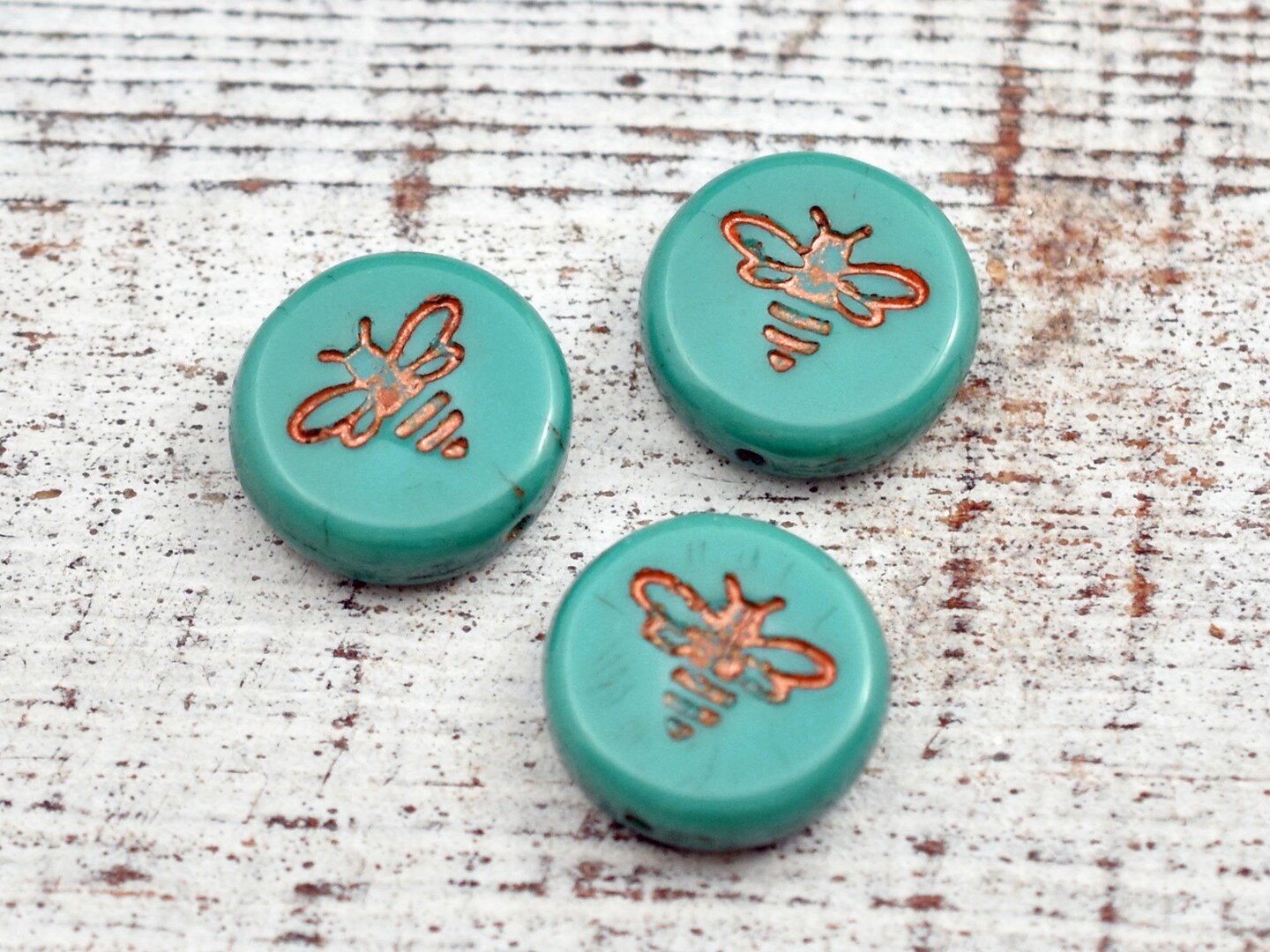 *6* 12mm Dark Bronze Washed Opaque Turquoise Bee Coin Beads | Michaels