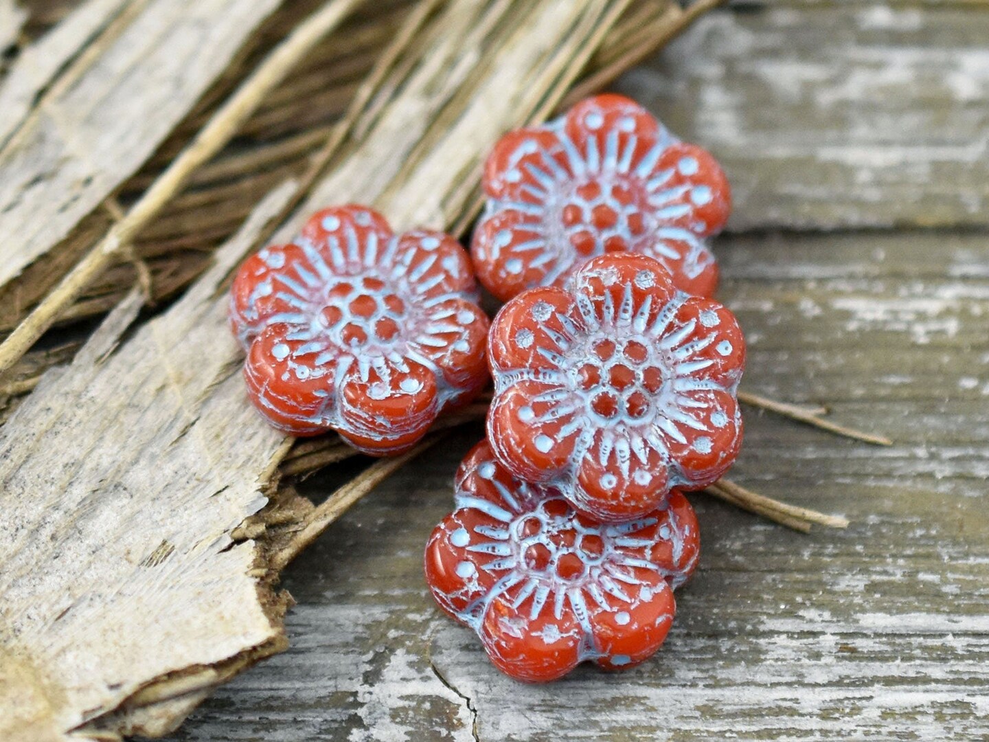 *6* 14mm Turquoise Washed Burnt Orange Wildflower Beads | Michaels