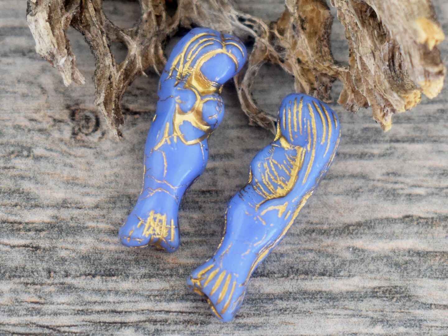 *2* 5x28mm Gold Washed Periwinkle Blue Mermaid Beads | Michaels