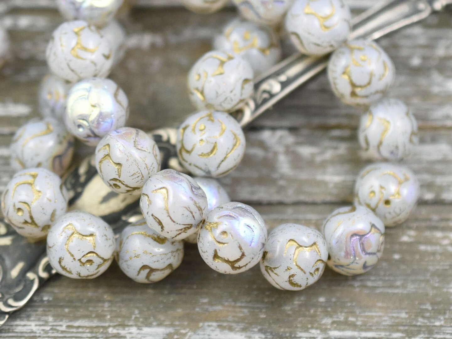 *15* 10mm Gold Washed Crystal Opaline AB Round Rose Beads | Michaels