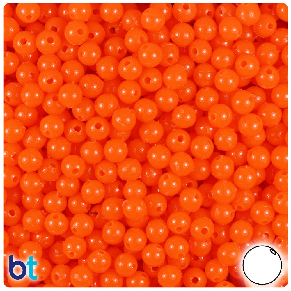 BeadTin Tangelo Neon Bright 6mm Round Plastic Craft Beads (500pcs ...
