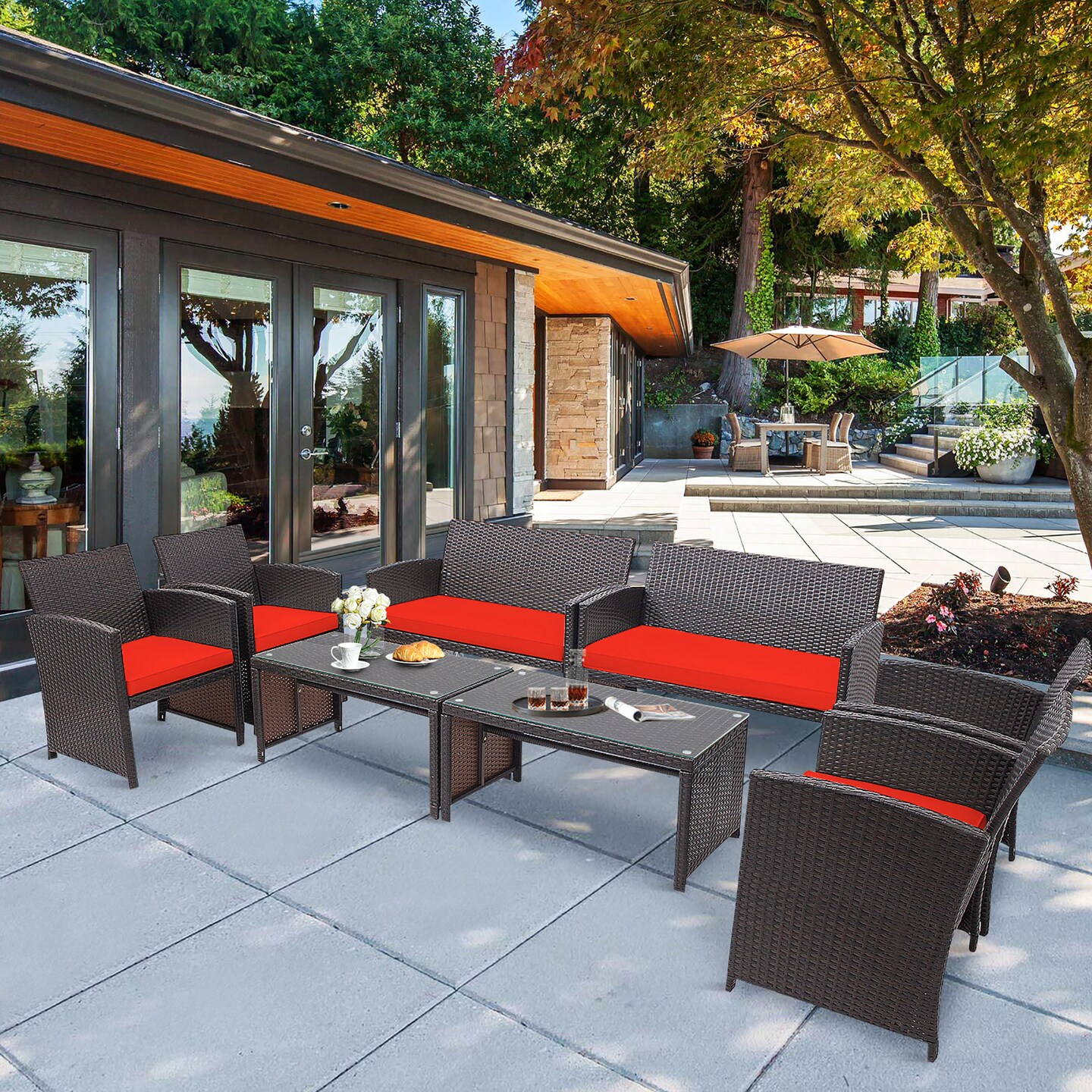 Costway 8pcs rattan patio furniture set store