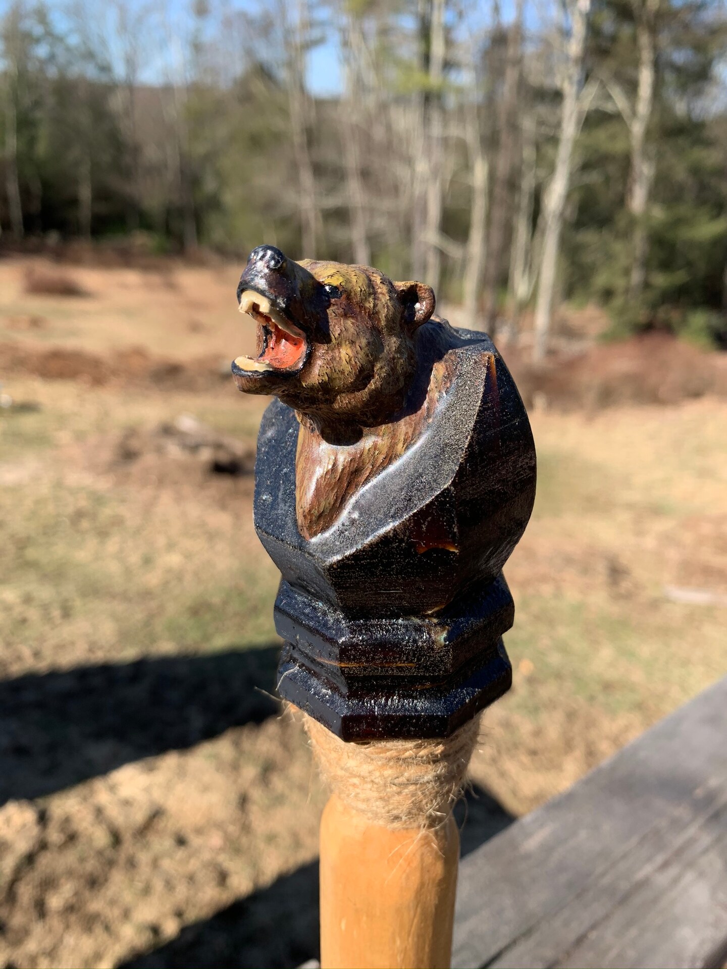 Grizzly Bear Walking Stick Made From Poplar Wood Featuring Carved Bear ...