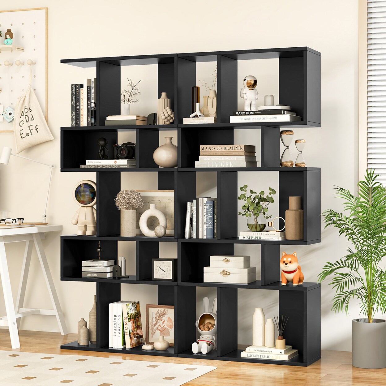 2 Pcs 5 Cubes Ladder Shelf Freestanding Bookshelf Display Rack Bookcase ...