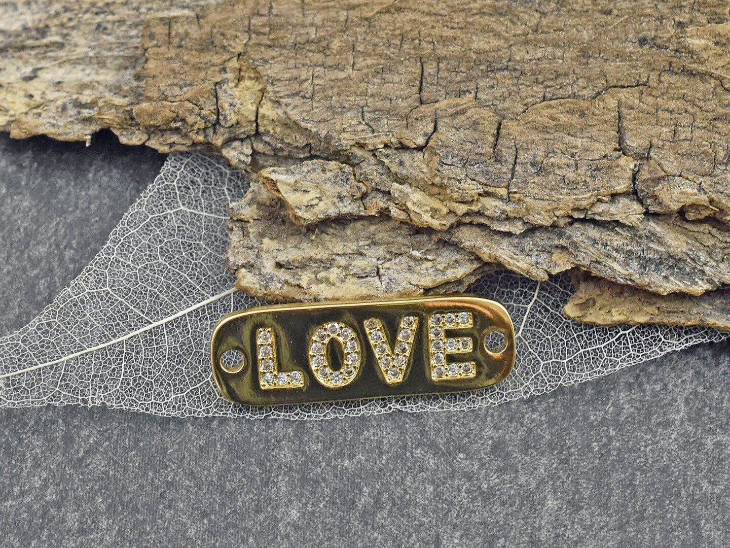 27x9mm 18k Gold Plated Micro Pave Cubic Zirconia Oval "Love" Link ...