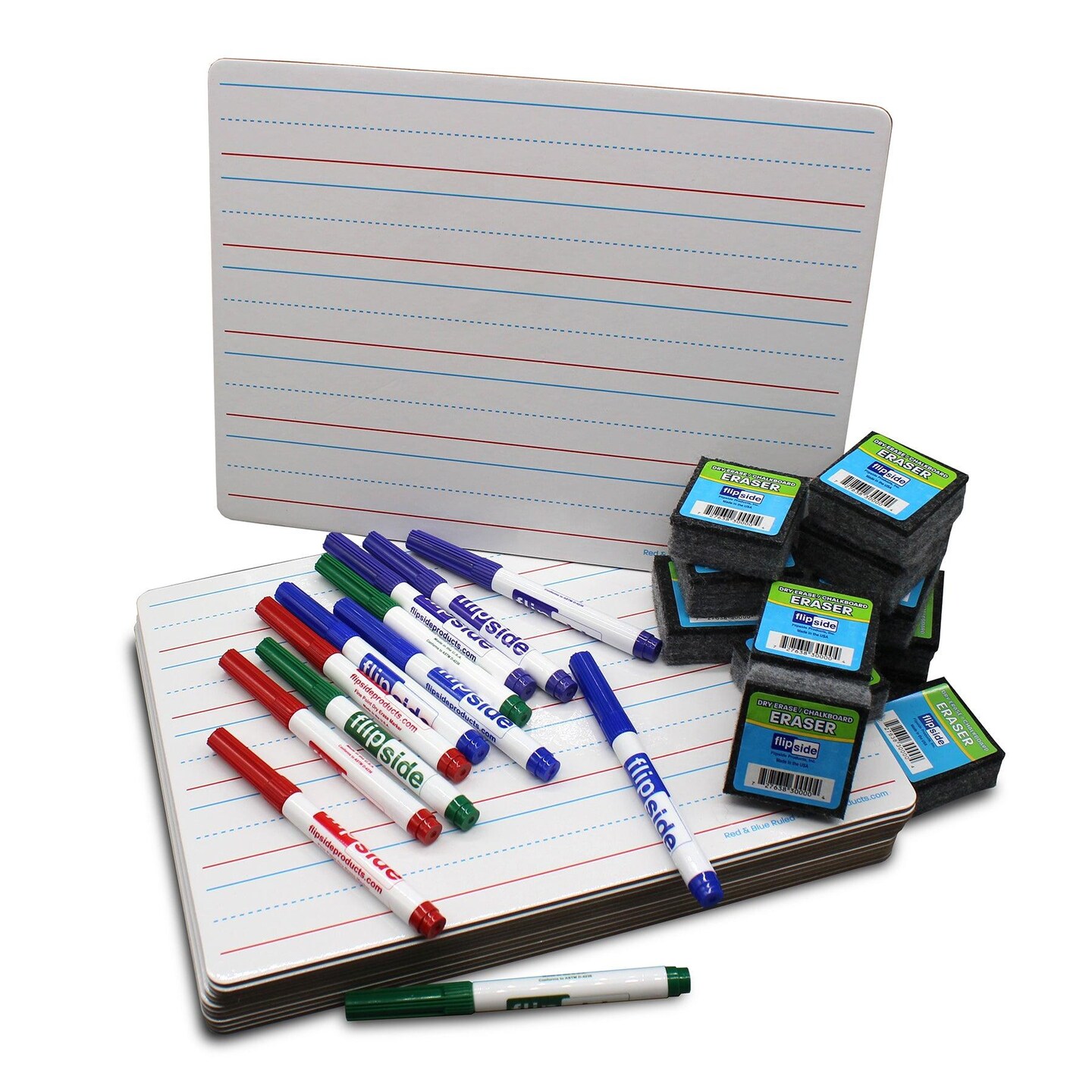 Two-Sided Dry Erase Boards, Red & Blue Ruled/Plain, 9" x 12", with ...