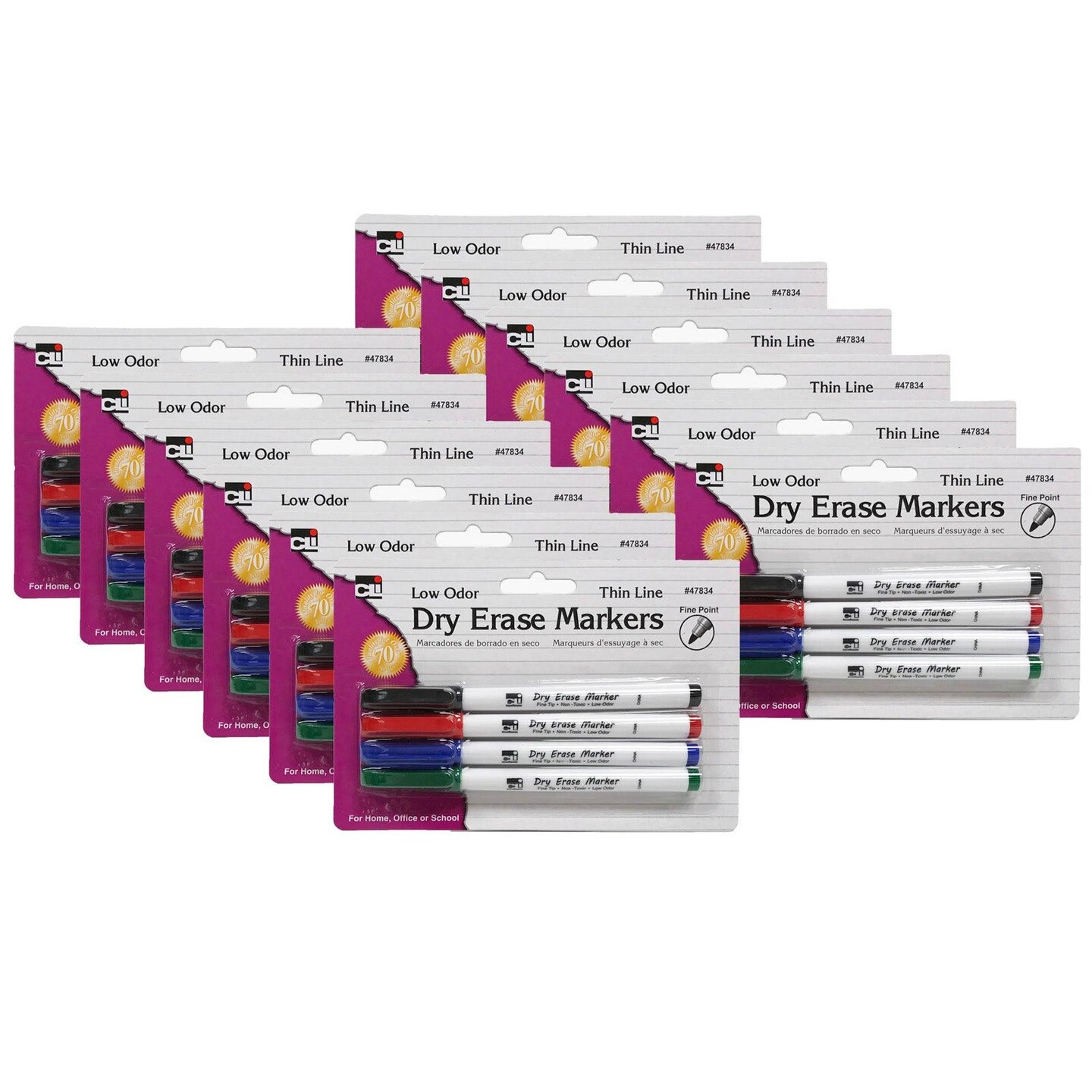 Dry Erase Markers, Fine Point Tip, Assorted Colors, 4 Per Pack, 12 ...