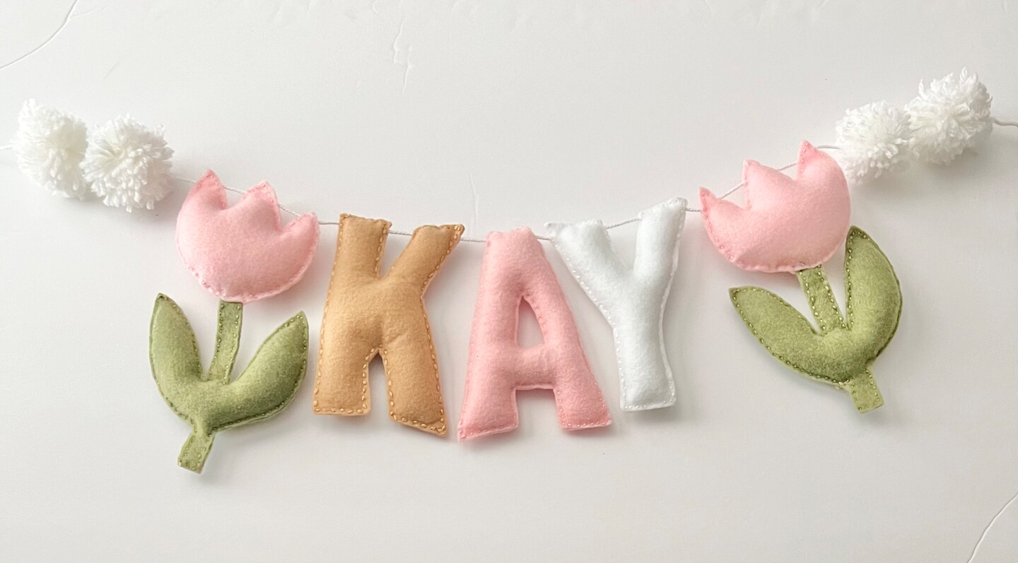 Felt Name Banner Garland Tulip Theme Banner Nursery Name Banner Nursery ...