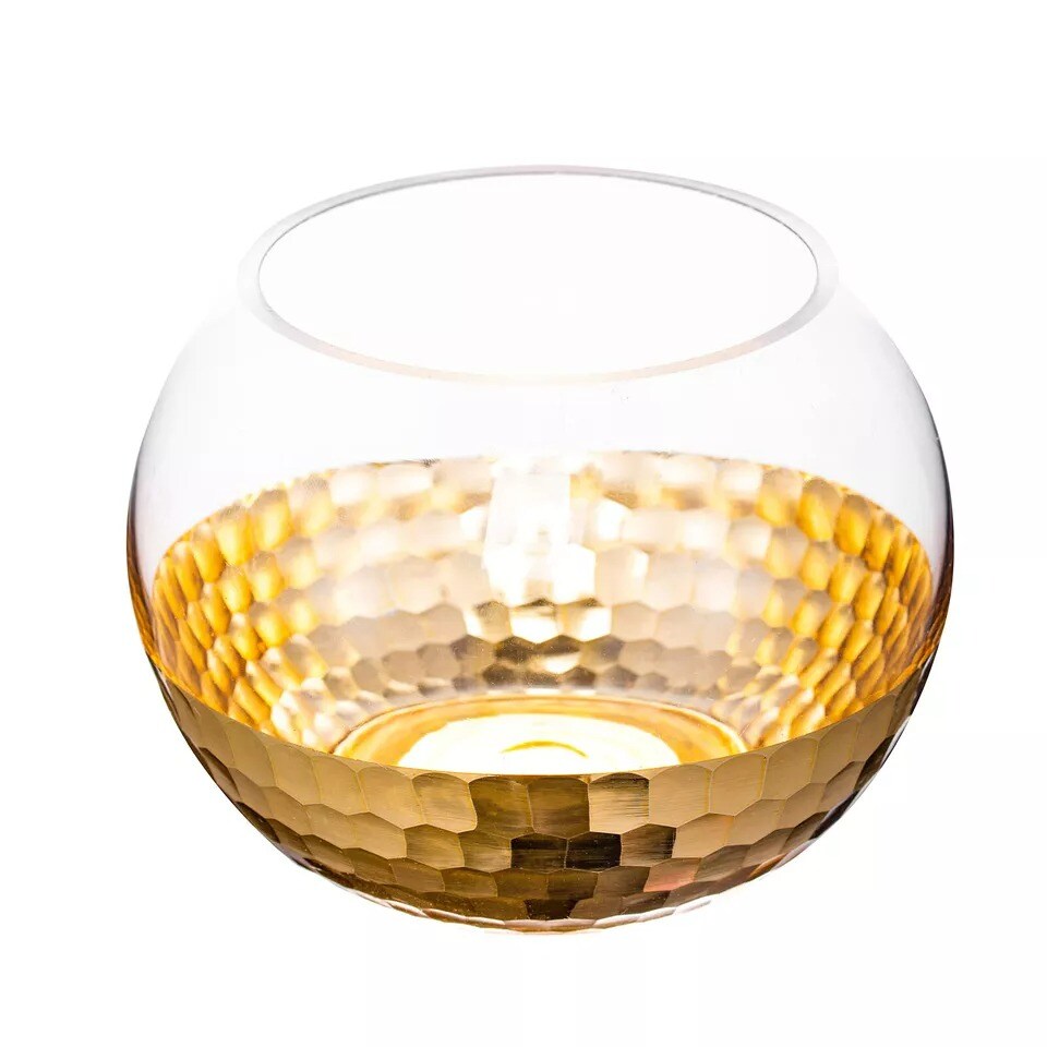 2 CLEAR GOLD 6" wide Glass Round Honeycomb Rim Vases | Michaels