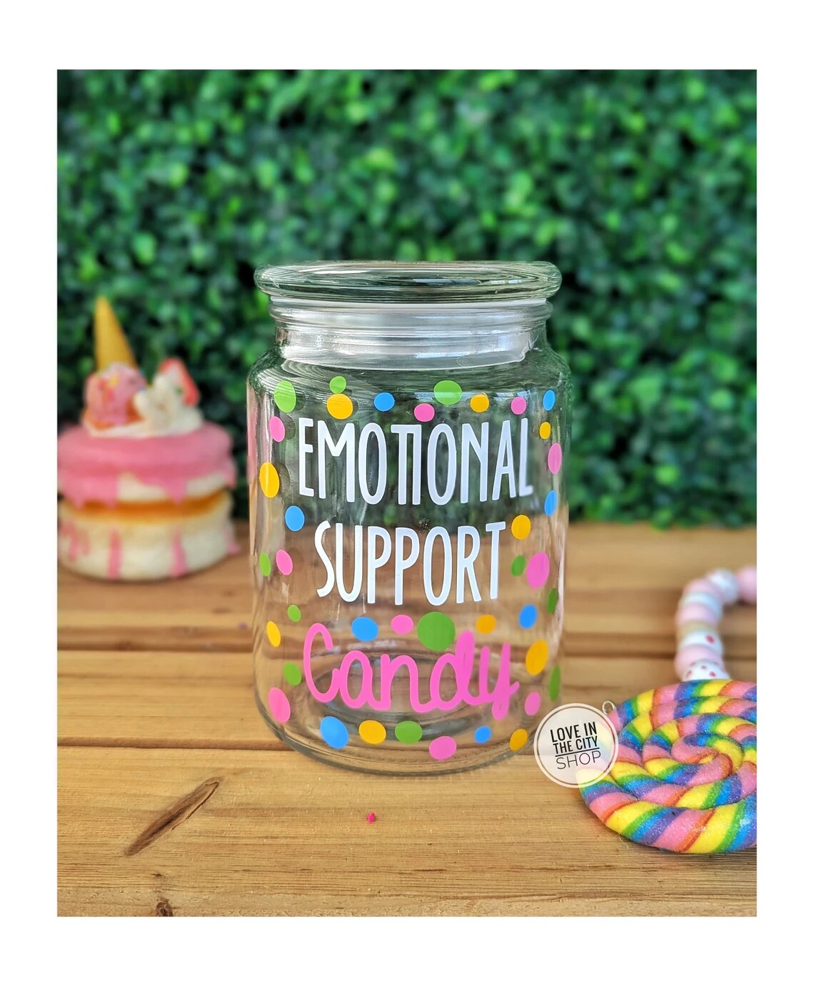 Emotional Support Candy Glass Candy Jar with Lid, Motivational candy ...