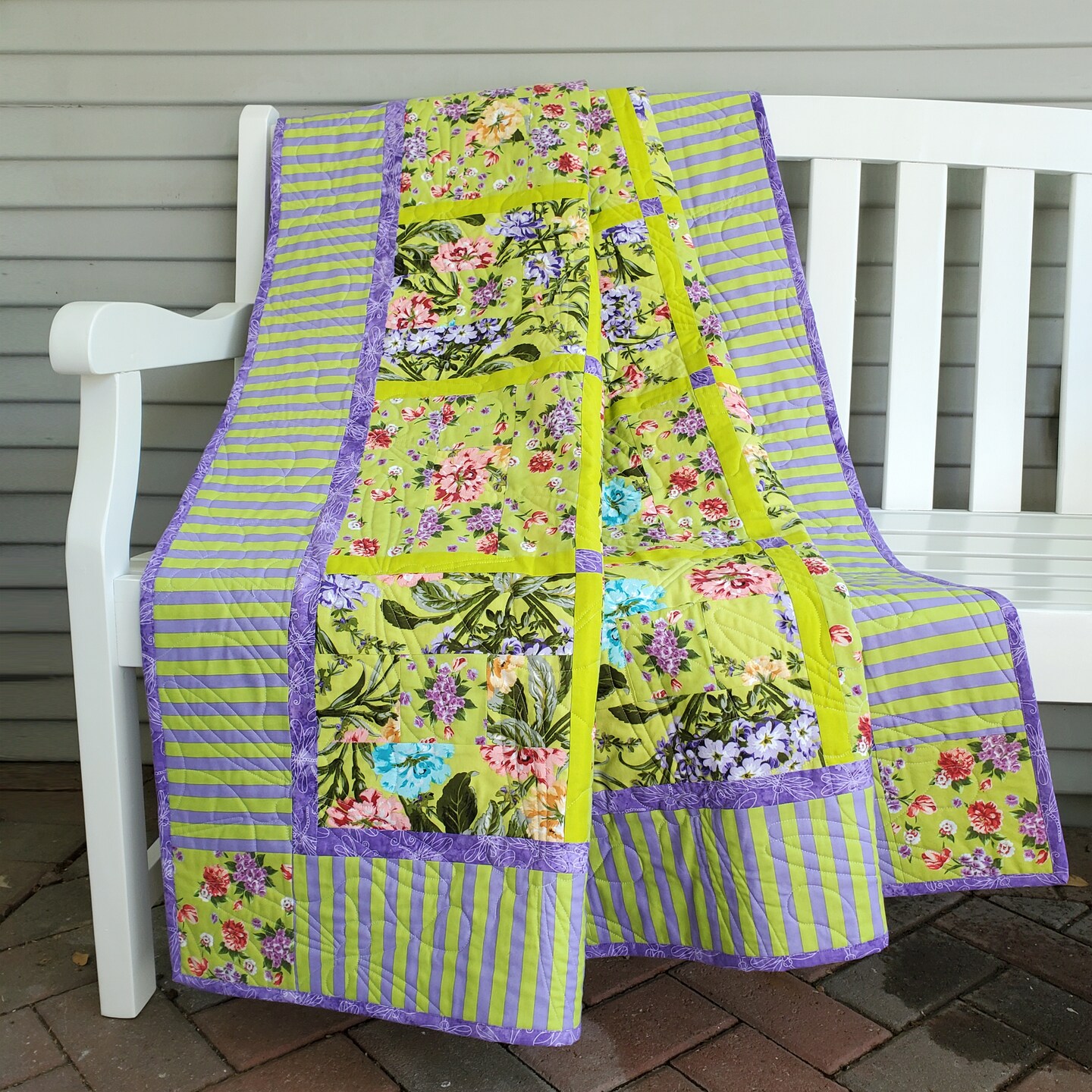 Handmade Vintage-Inspired Floral Patchwork Quilt With Dragonflies ...