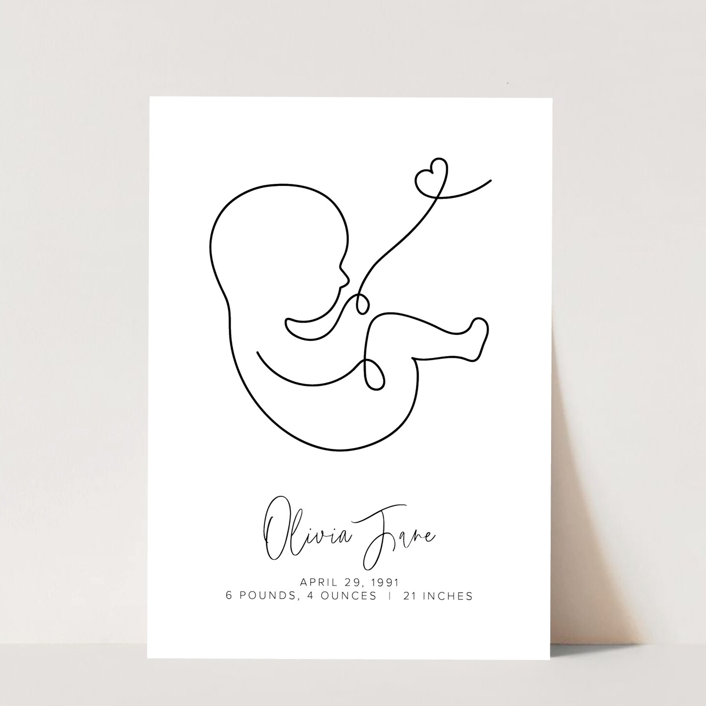 Custom Personalized Baby Name Birth Single Line Art, UNFRAMED ...