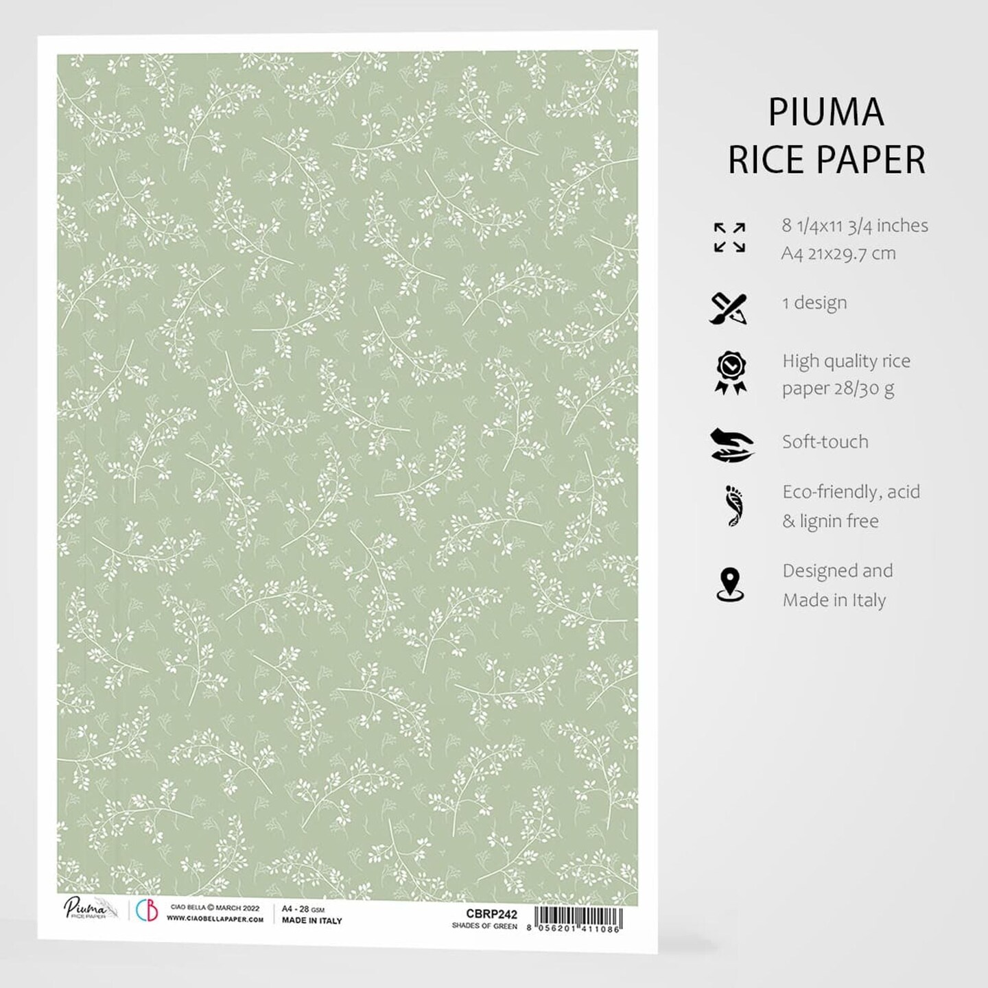 Ciao Bella Rice Paper A4 Shades Of Green, Model: ES-CBRP242 | Michaels