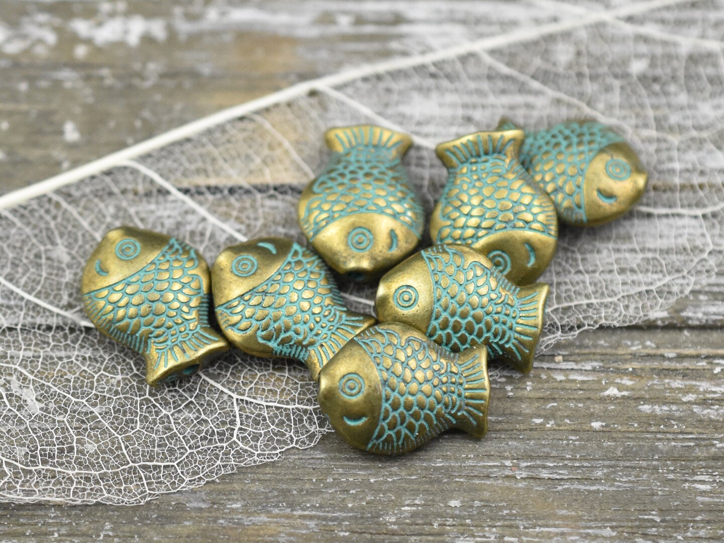 *20* 14x10mm Bronze Green Patina Fish Beads | Michaels