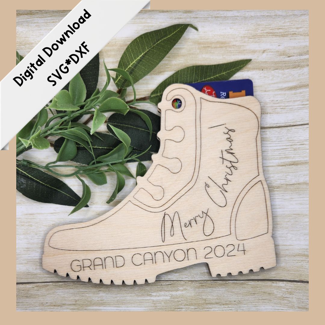 SVG Hiking Boot Gift Card Holder Ornament, Personalized Gift, Laser Cut ...