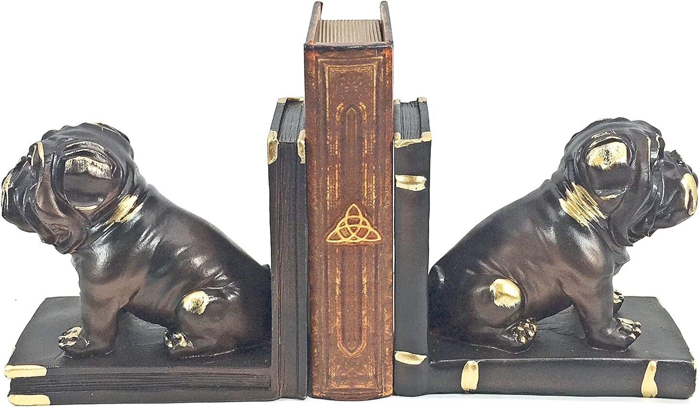 Bulldog Bookend Pug Mascot Boston Dog Statues Pet Rustic Unique Book ...