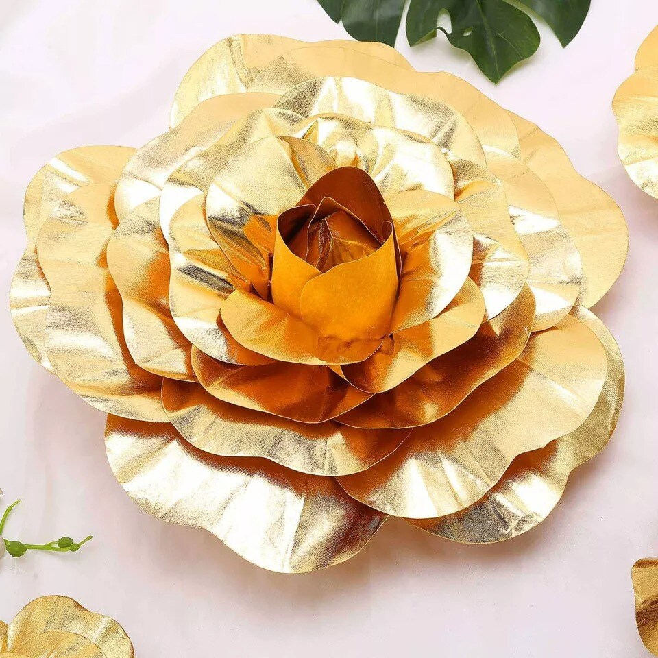 8 pcs 16" Gold Artificial Large Roses Flowers Wall Backdrop | Michaels
