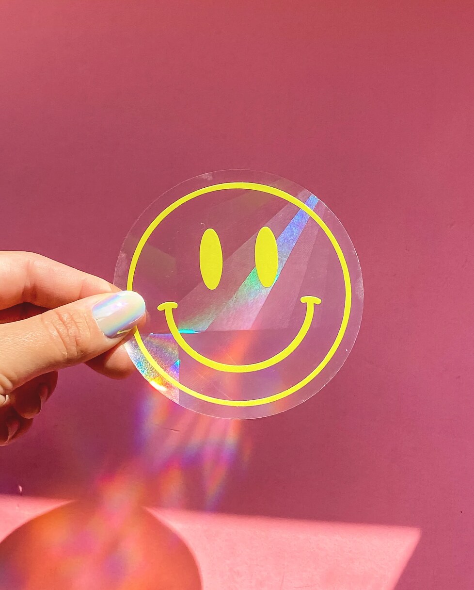 Smiley Face Sun Catcher Sticker, Reusebale Rainbow Maker Decal, Window ...
