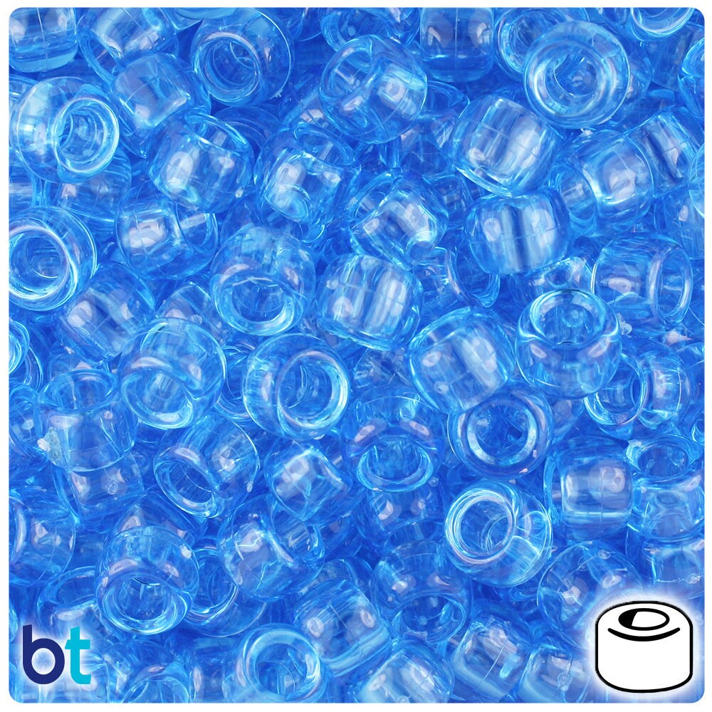 BeadTin Light Sapphire Transparent 9mm Barrel Plastic Pony Beads ...