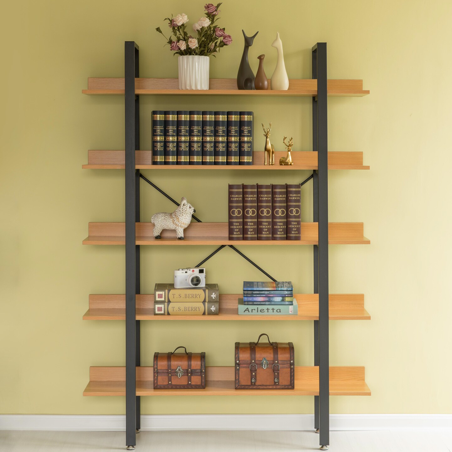 Industrial Wood and Metal Etagere Rustic Bookcase Free Standing ...