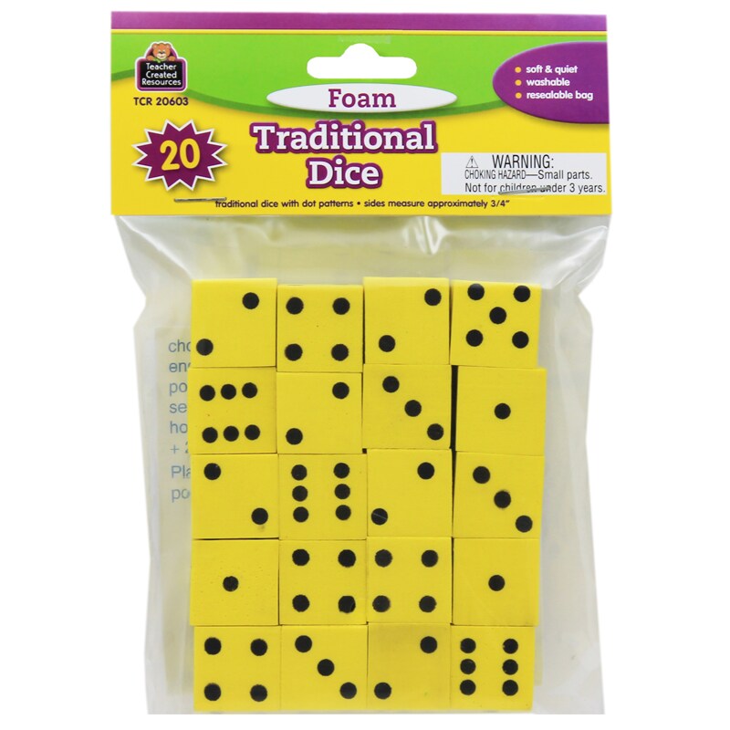 Foam Traditional Dice, 0.75", Pack of 20 | Michaels