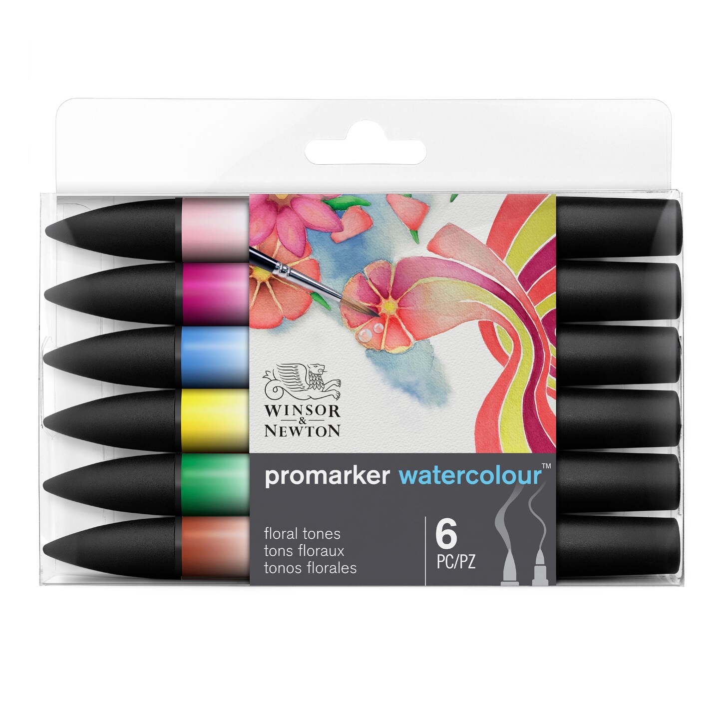 Winsor & Newton Promarker Watercolor Marker Set, 6-Colors, Floral Tones ...