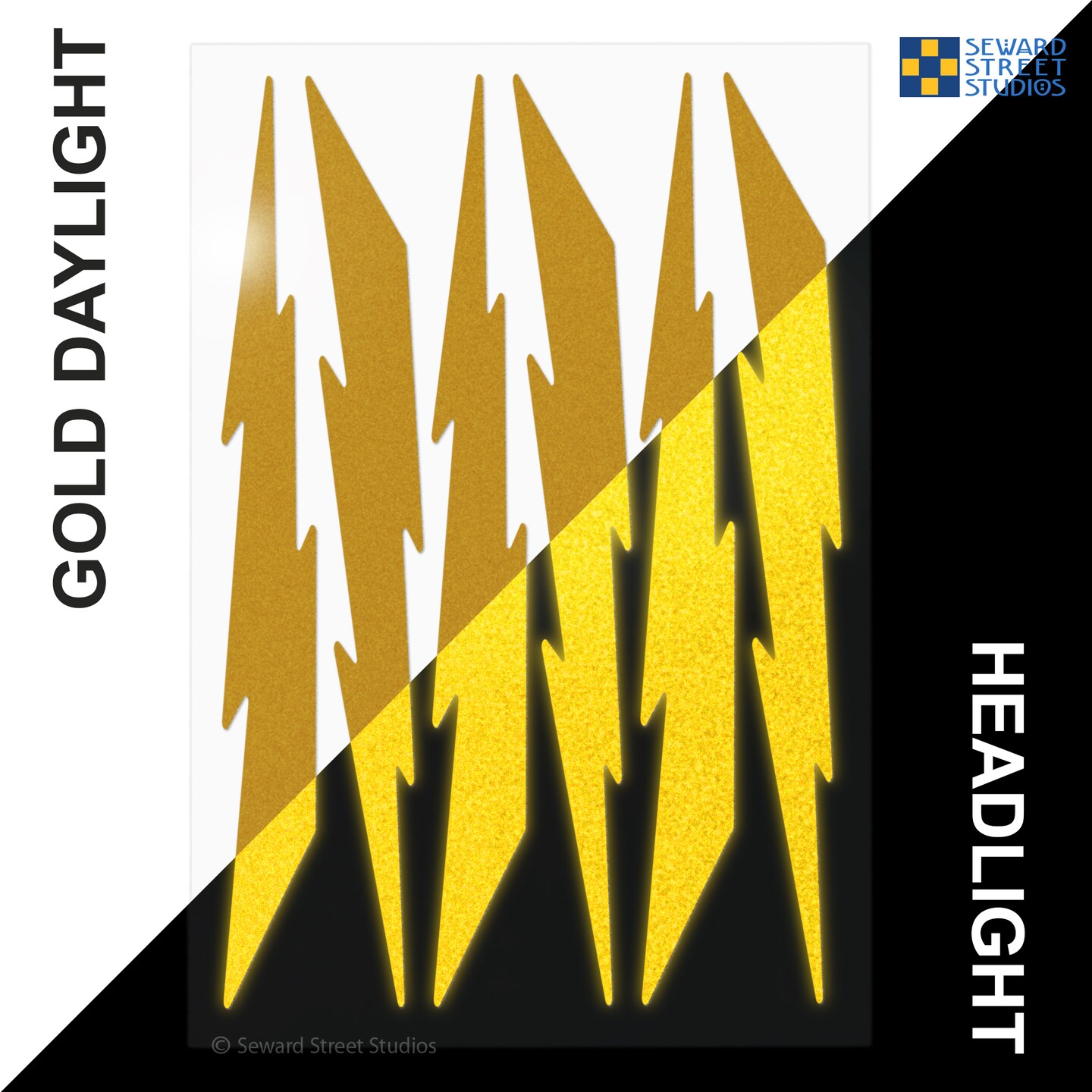 Gold Lightning Bolts Reflective Decal Set, Six Lightning Bike Frame ...