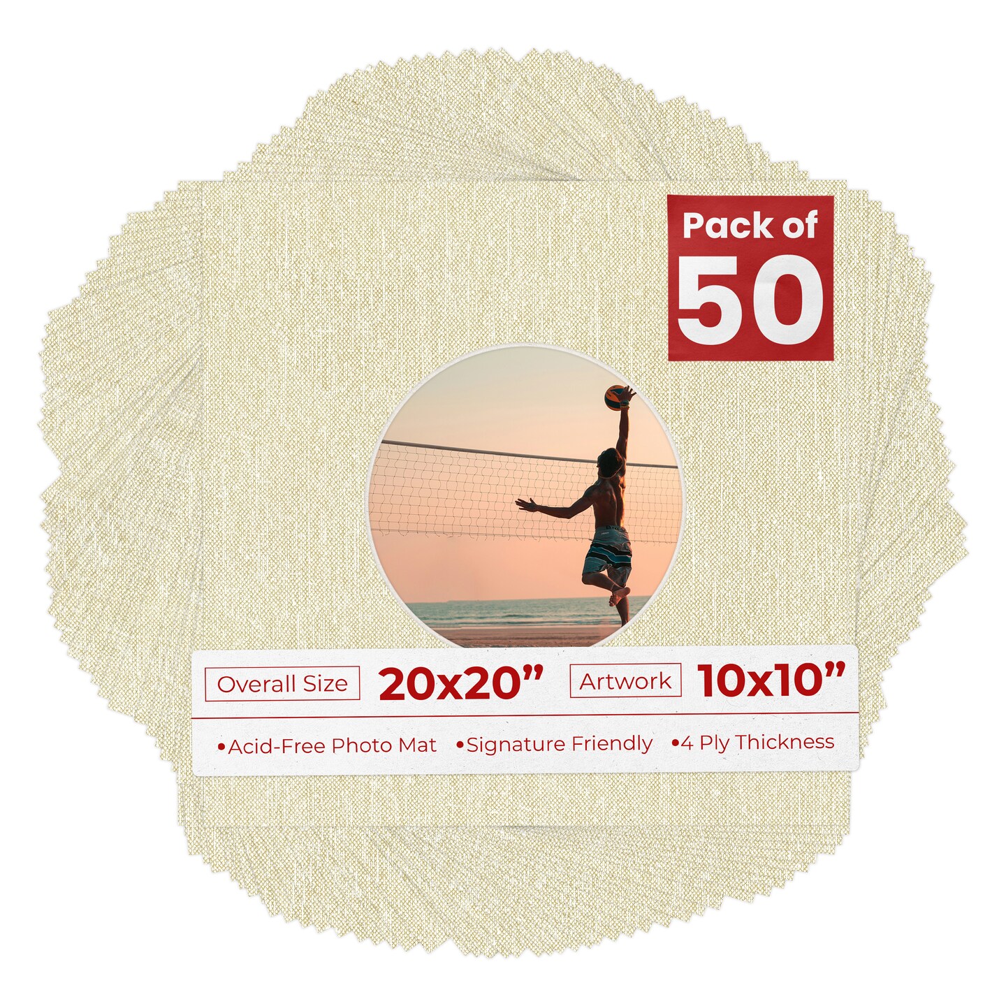 Off White Canvas Mat Board for 20x20 Frames - Circle Opening for 10x10 ...