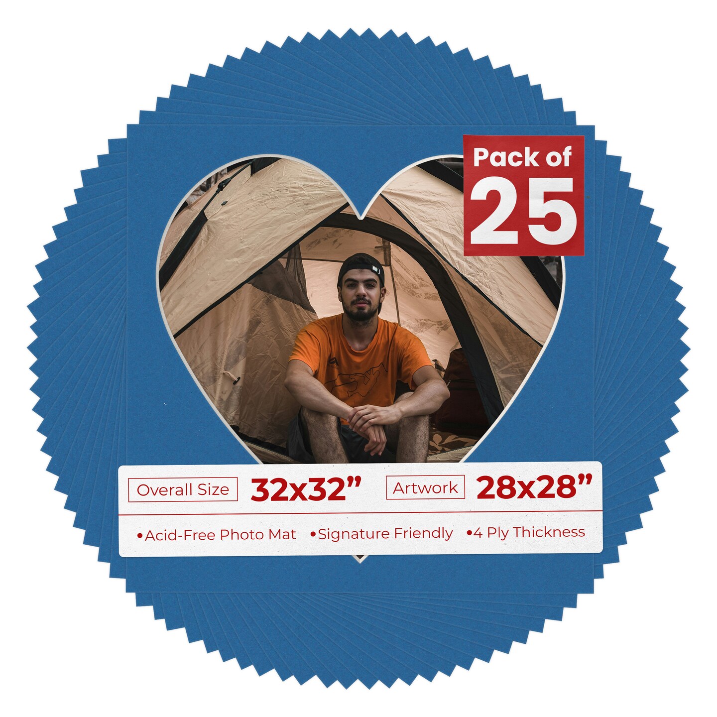 Royal Blue Mat Board for 32x32 Frames - Heart Opening for 28x28 Photos ...