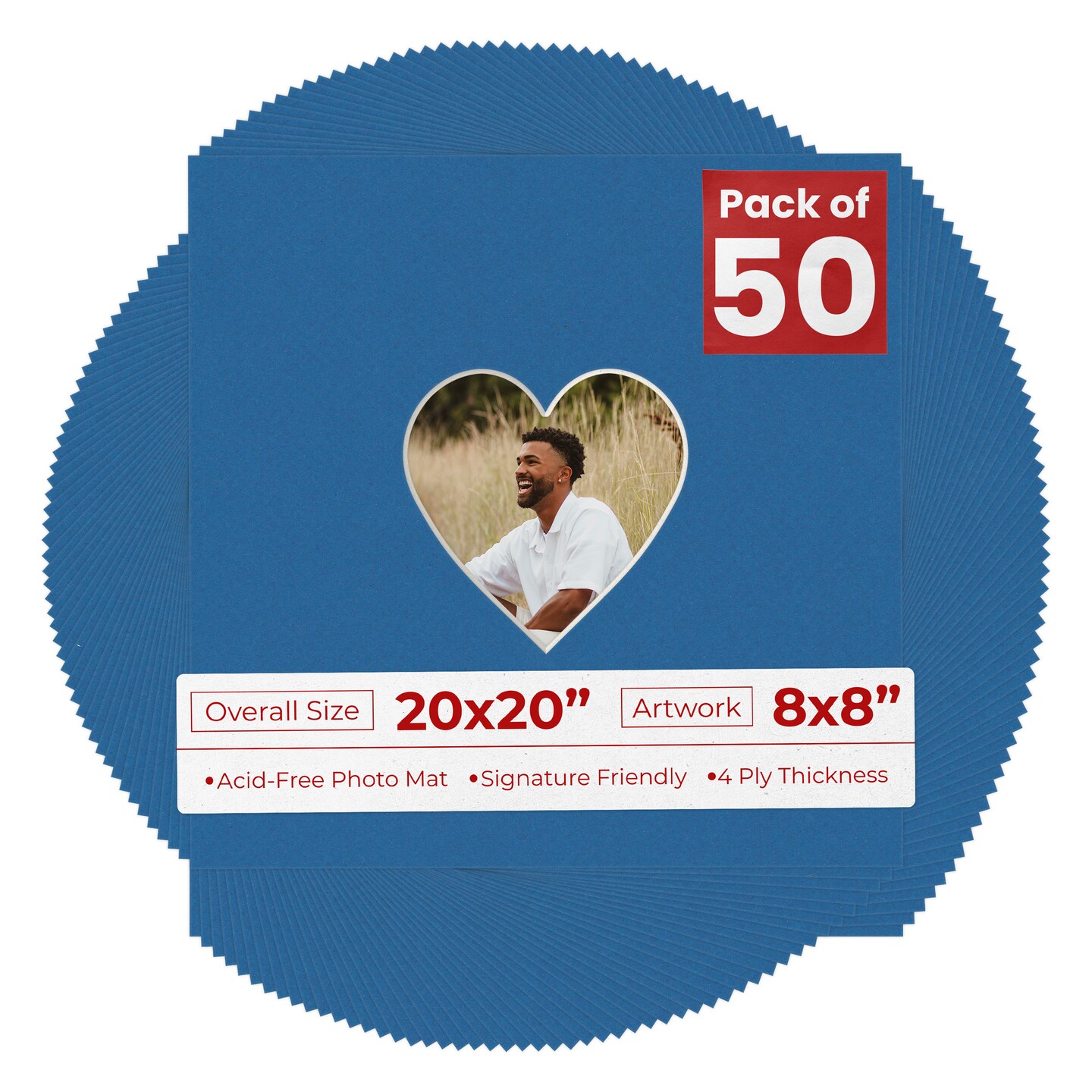 Royal Blue Mat Board for 20x20 Frames - Heart Opening for 8x8 Photos ...