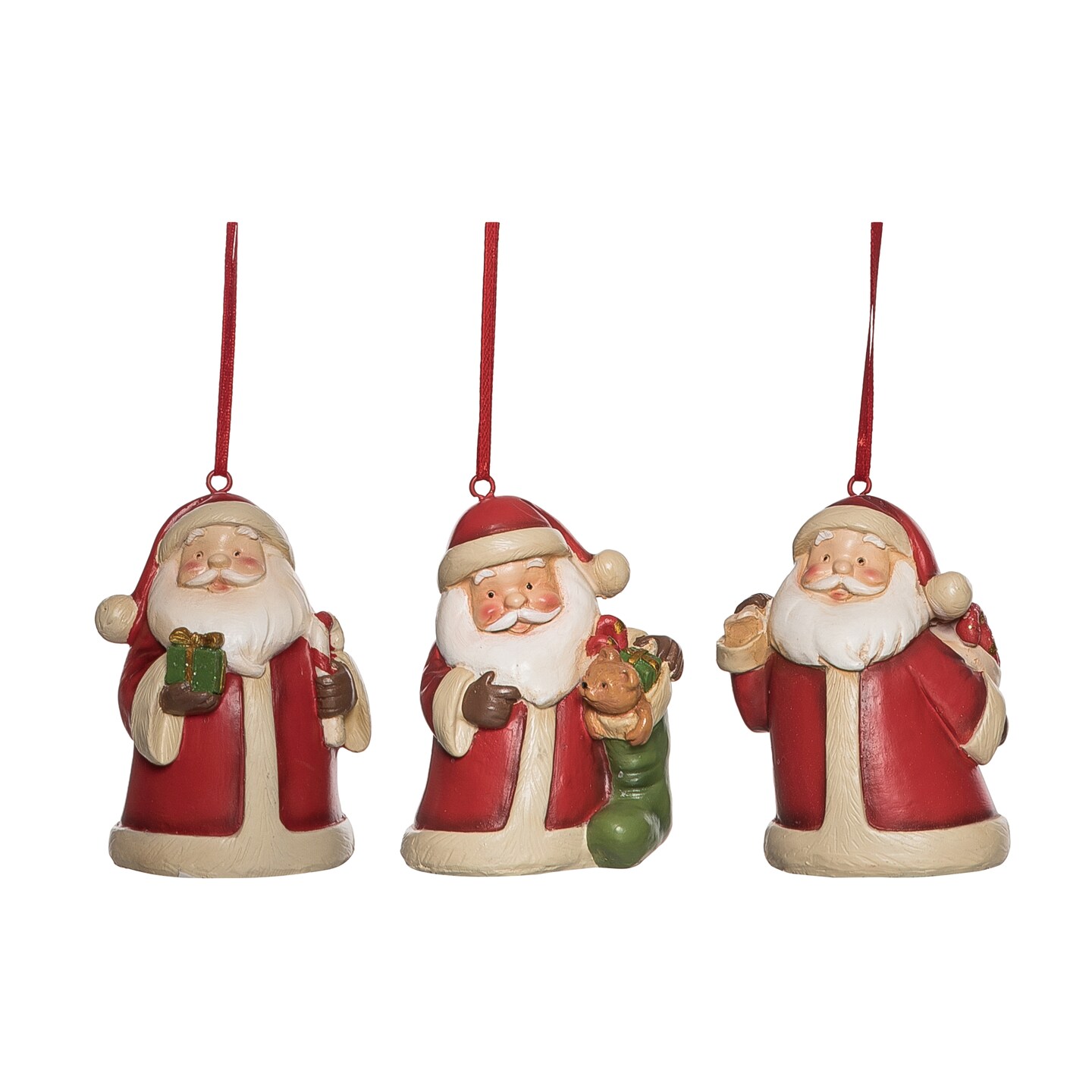 Transpac Chunky Santa Ornament Set of 3, Multicolor Resin Christmas ...